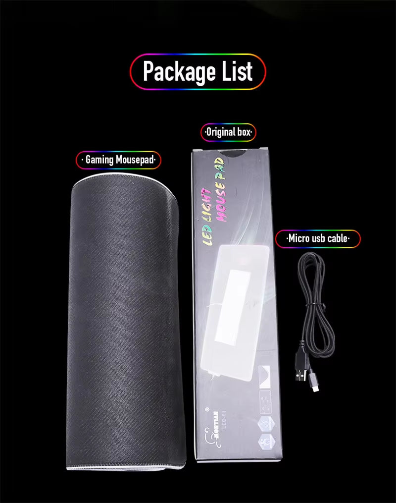 LED Light Mousepad RGB Keyboard Cover Desk-Mat Colorful Surface Black ...